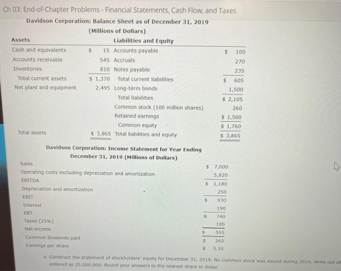 Solved Ch 03: End-of-Chapter Problems - Financial | Chegg.com