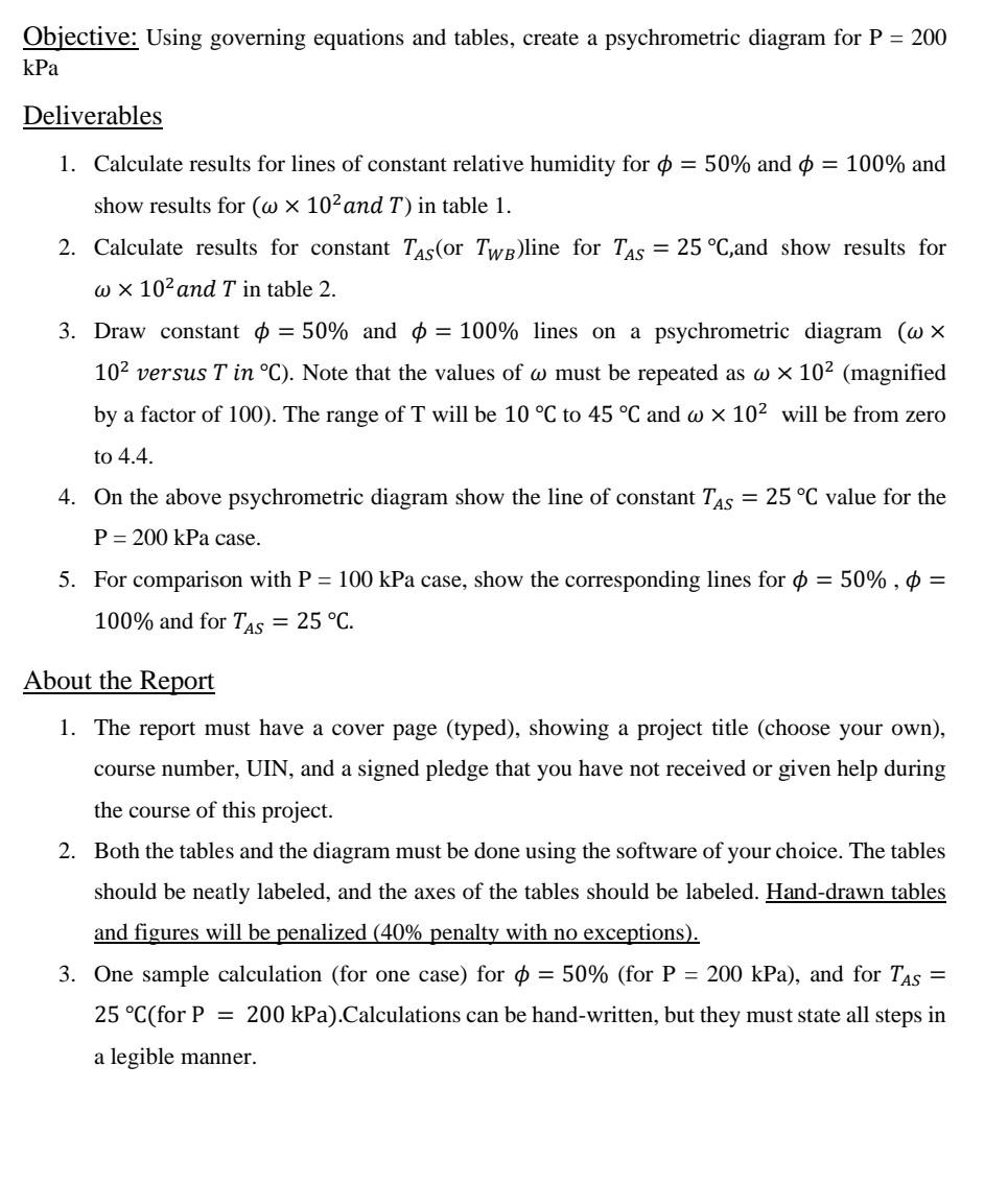 [Solved]: Objective: Using governing equations and tabl
