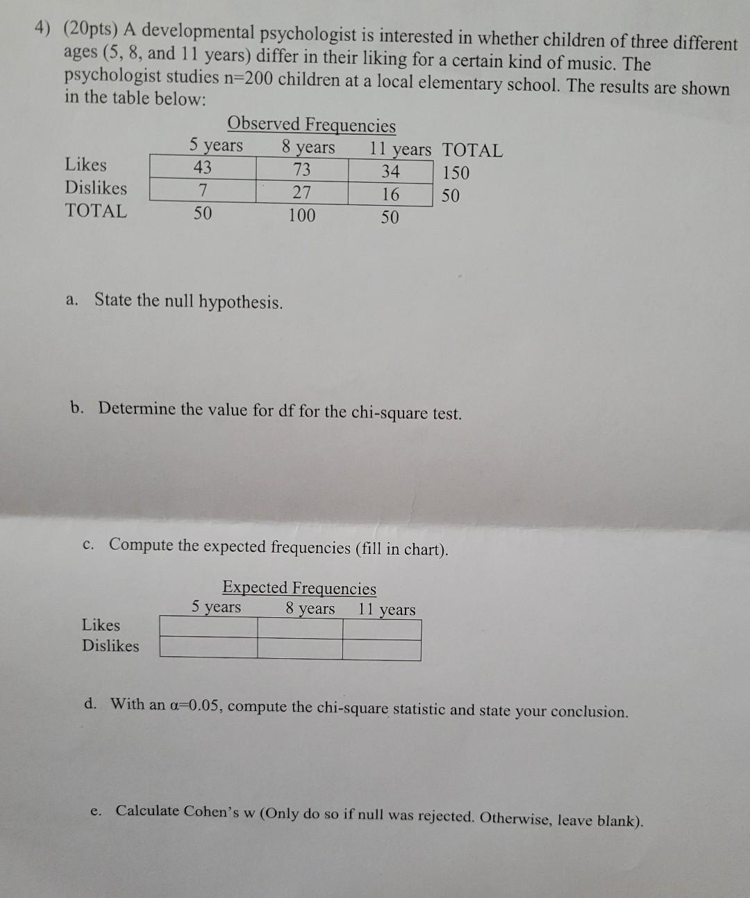 Solved (20pts) ﻿A developmental psychologist is interested | Chegg.com