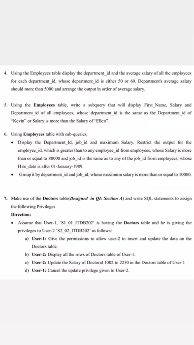 Solved 4. Using the Employees table display the | Chegg.com