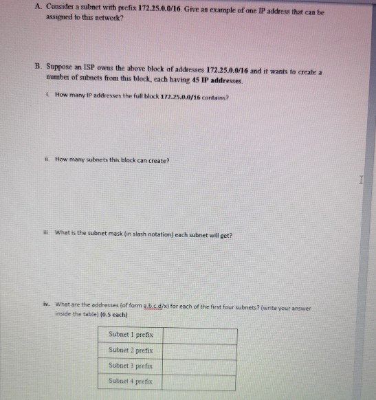 Solved 1. Consider a subnet with prefix 172.25.0.0/16. Give | Chegg.com