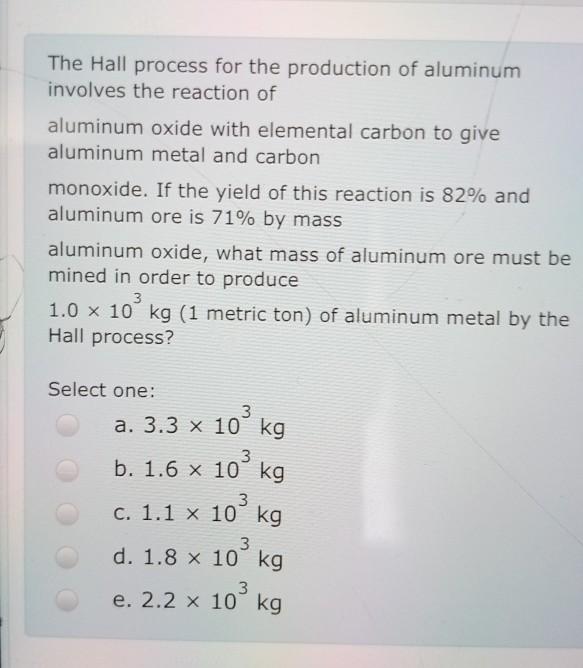 Solved The Hall process for the production of aluminum | Chegg.com