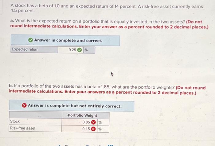 Solved A stock has a beta of 1.0 and an expected return of | Chegg.com