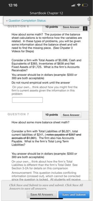 Solved 12:16 SmartBook Chapter 12 Question Completion | Chegg.com