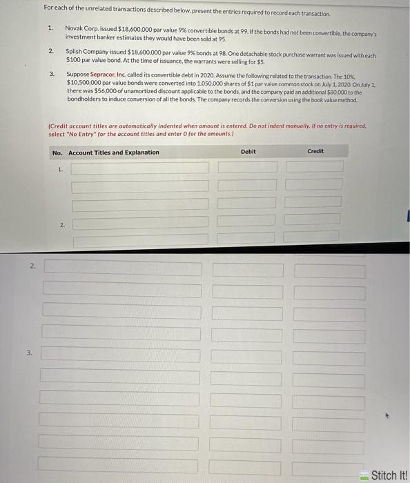 Solved For each of the unrelated transactions described | Chegg.com