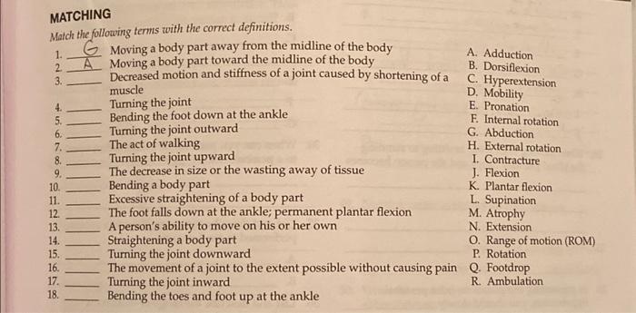 Solved MATCHING Match the following terms with the correct | Chegg.com