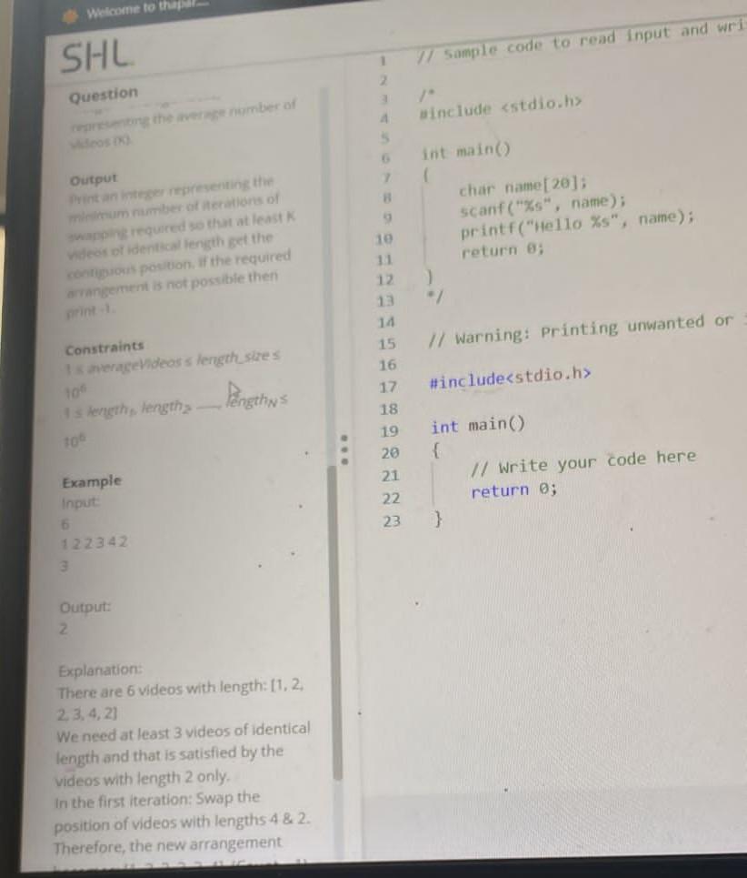Solved Whicome to thapat-? SHL 17 sample code to read | Chegg.com