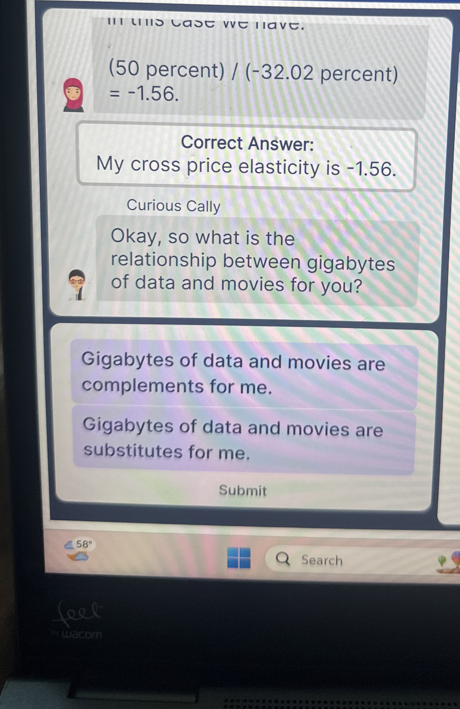 Solved (50 ﻿percent) / (-32.02 ﻿percent)=-1.56.Correct | Chegg.com