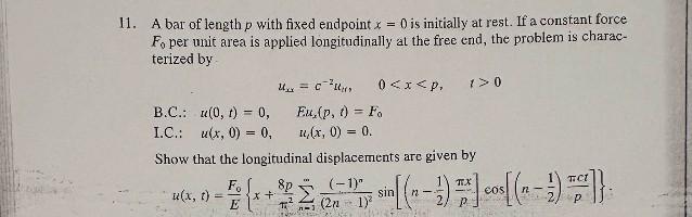 Solved A bar of length p with fixed endpoint x=0 is | Chegg.com
