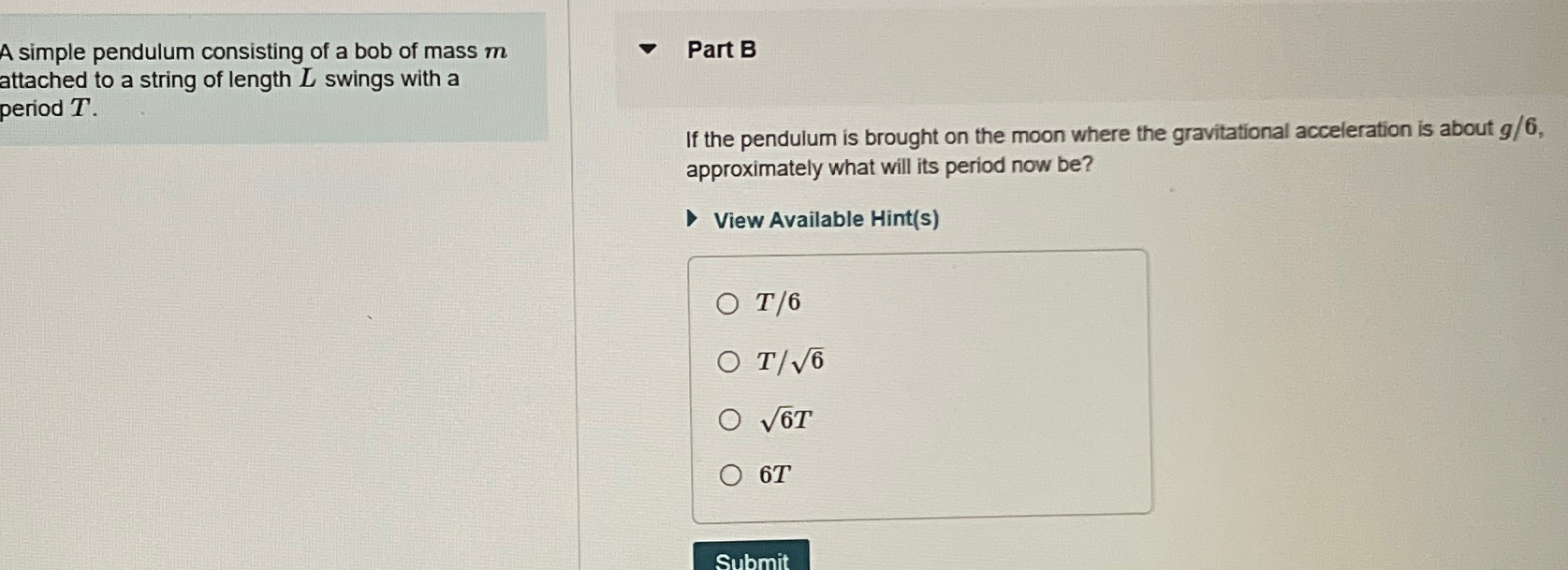 Solved A simple pendulum consisting of a bob of mass m | Chegg.com