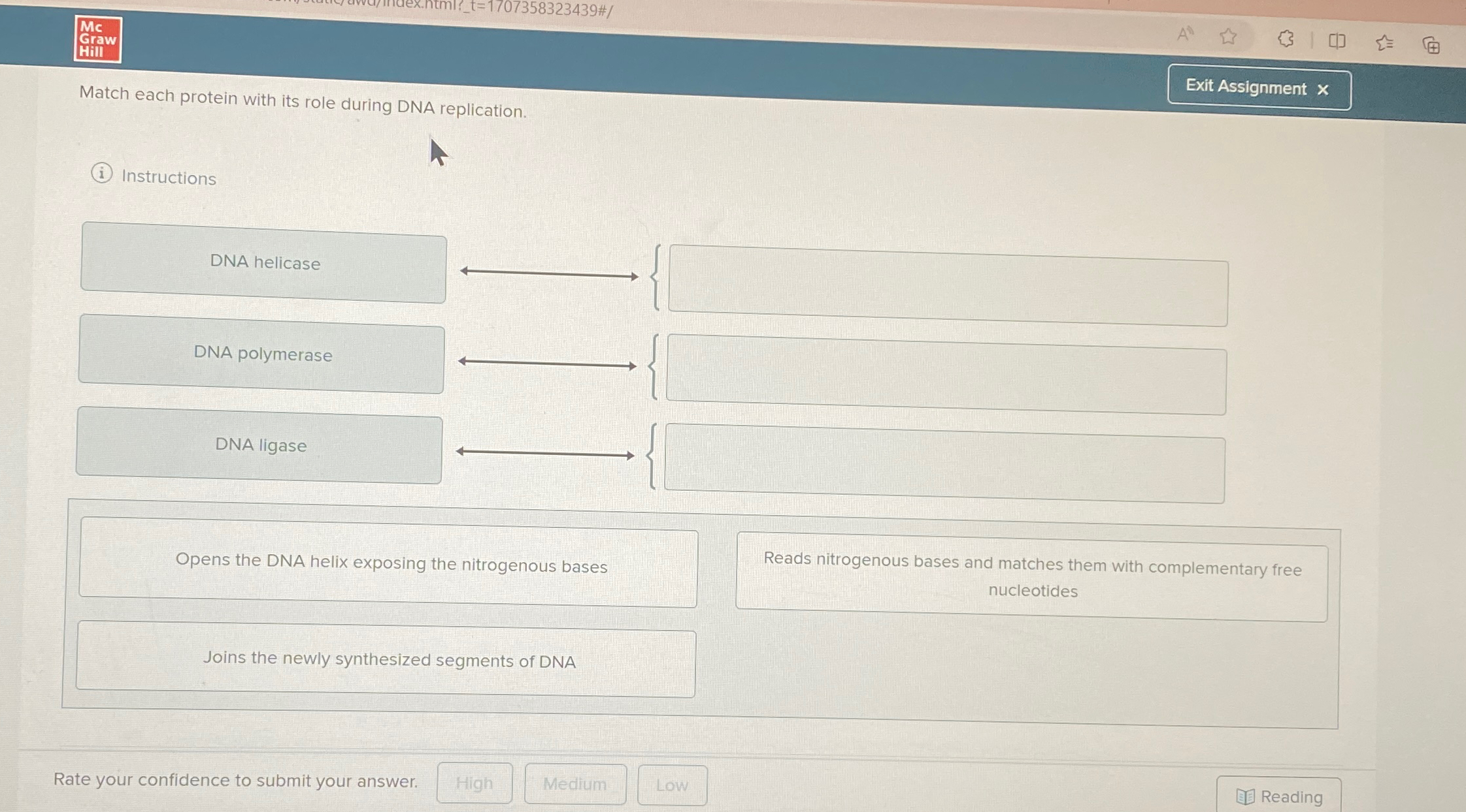Solved McExit Assignment xMatch each protein with its role | Chegg.com