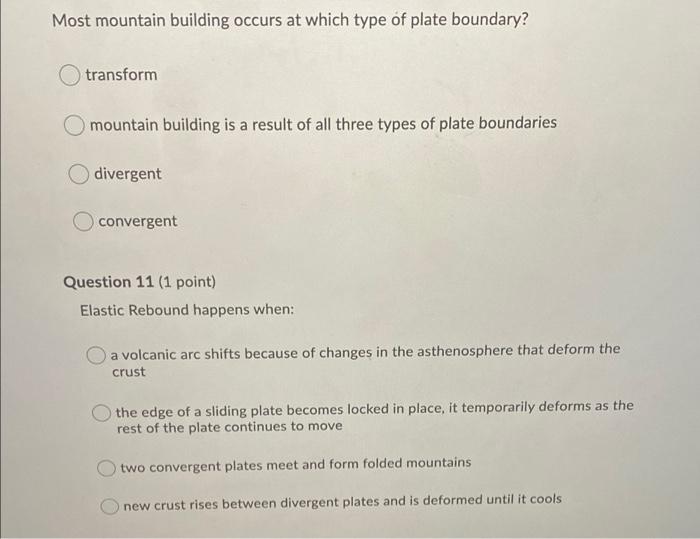 Solved Most mountain building occurs at which type of plate | Chegg.com