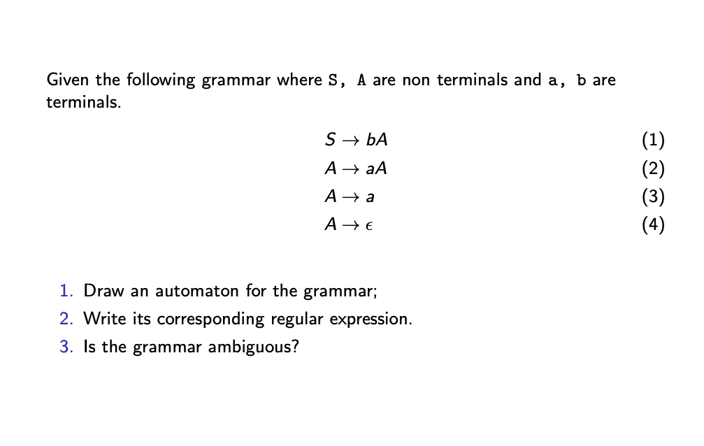 Given the following grammar where S, ﻿A are non | Chegg.com