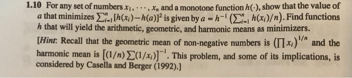 Solved 1.10 For any set of numbers x1,⋯,xn and a monotone | Chegg.com