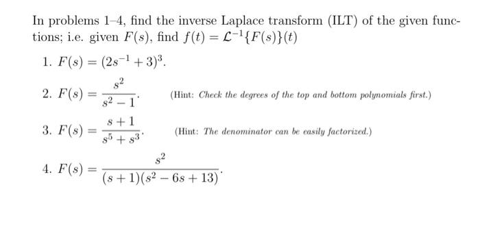 Solved In problems 1-4, find the inverse Laplace transform | Chegg.com