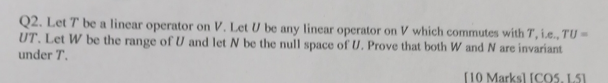 Solved Q2. ﻿Let T ﻿be a linear operator on V. ﻿Let U ﻿be any | Chegg.com