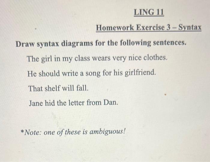 Draw syntax diagrams for the following sentences. The | Chegg.com