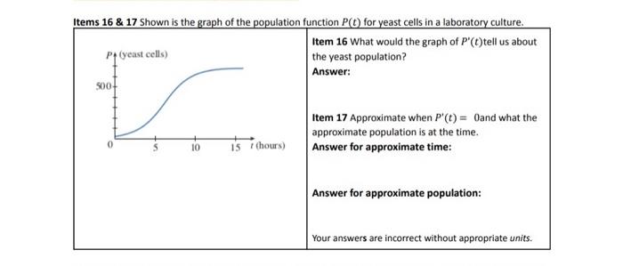 Solved Items 16 & 17 Shown is the graph of the population | Chegg.com