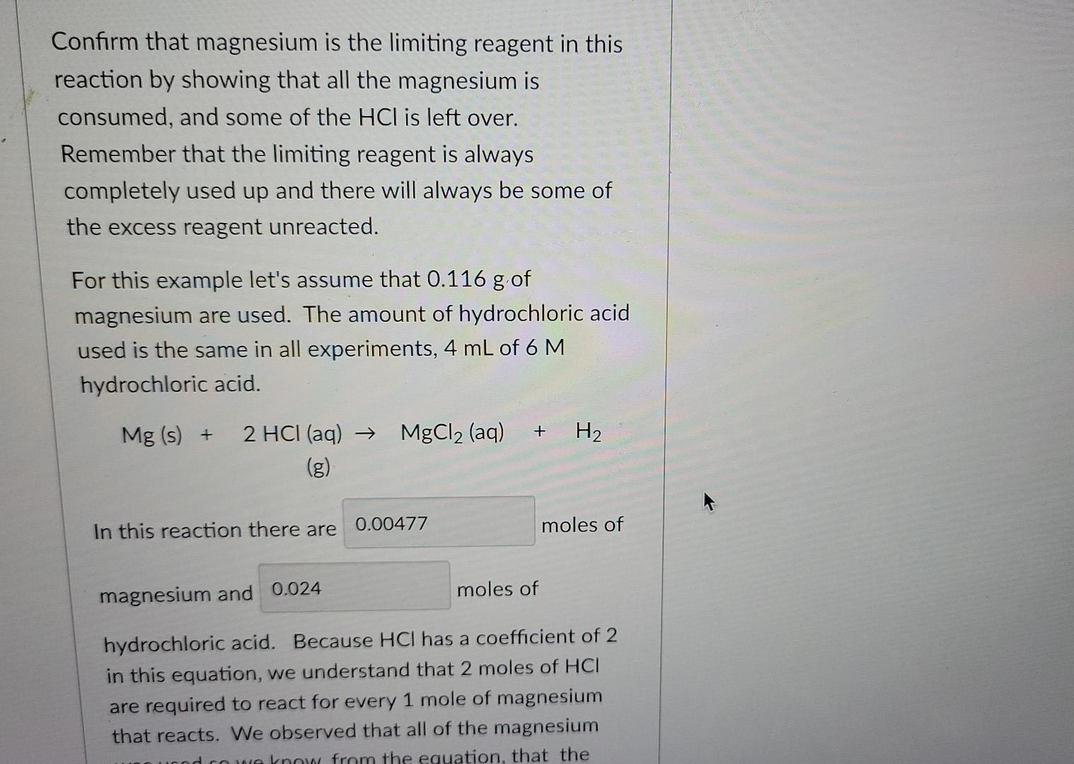 Solved Confirm that magnesium is the limiting reagent in | Chegg.com