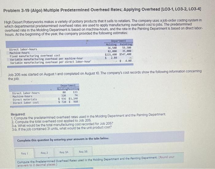 Solved Problem 3-19 (Algo) Multiple Predetermined Overhead | Chegg.com