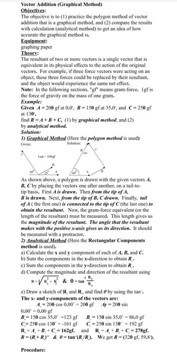Solved Vector Addition (Graphical Method) Objectives: The | Chegg.com