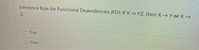 Solved Inference Rule for Functional Dependencies (FD): If | Chegg.com