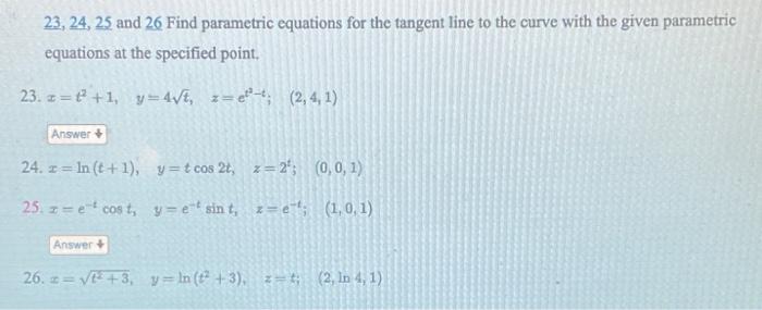 Solved 23, 24, 25 and 26 Find parametric equations for the | Chegg.com