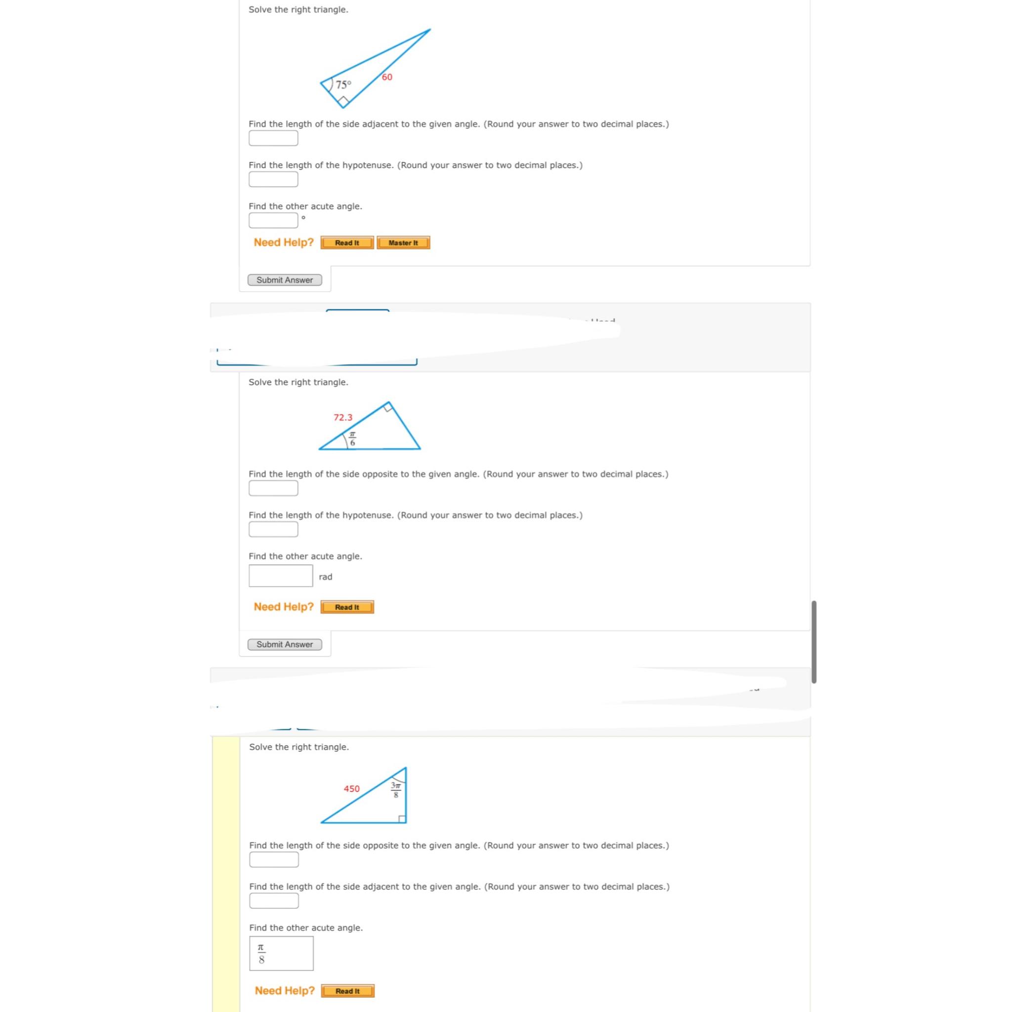 Solved Solve the right triangle.Find the length of the side | Chegg.com