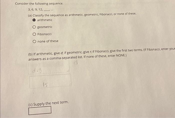 Solved Consider the following sequence. 3, 6, 9, 12, (a) | Chegg.com