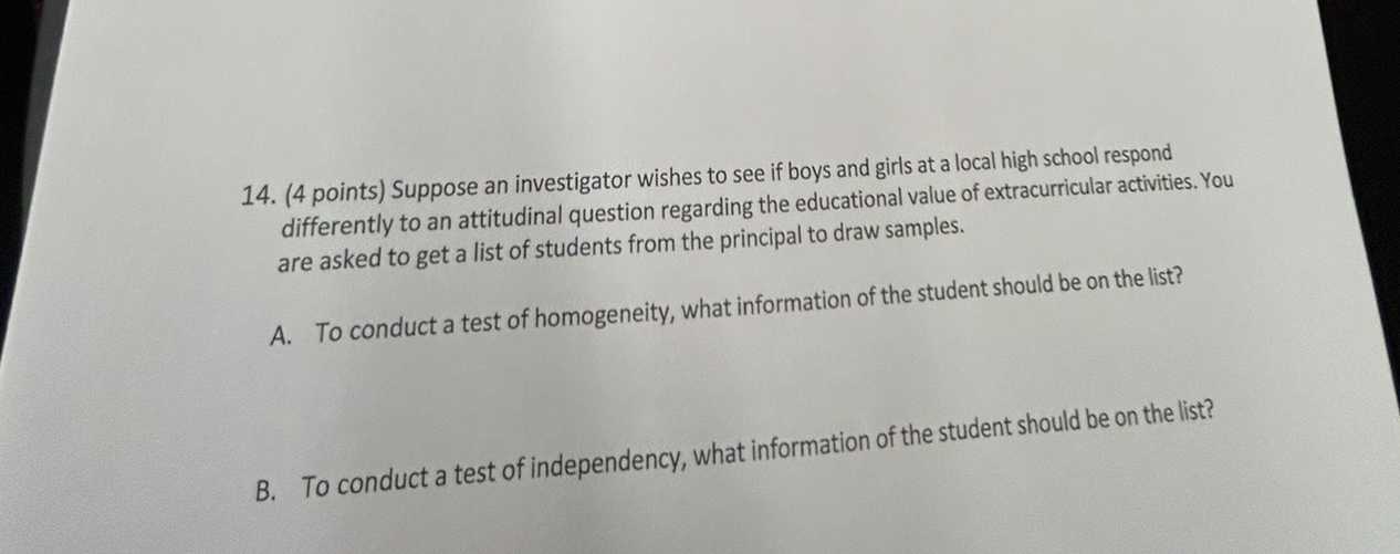 Solved (4 ﻿points) ﻿Suppose an investigator wishes to see if | Chegg.com