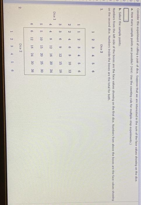 Solved Consider the experiment of rolling a pair of dice. | Chegg.com