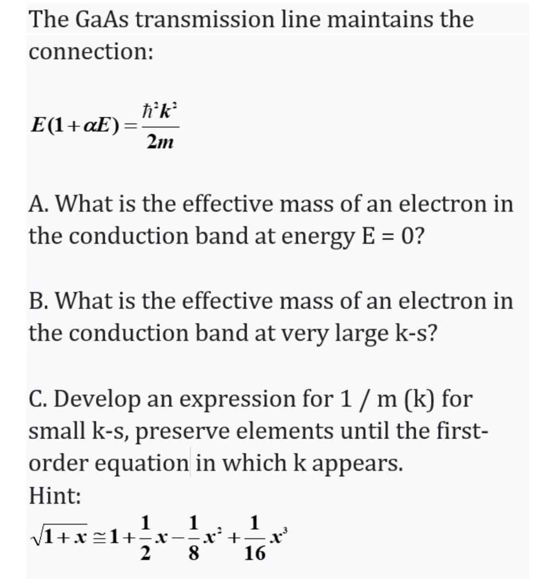 Solved A. What is the effective mass of an electron in the | Chegg.com