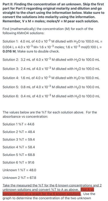 Solved Part II: Finding the concentration of an unknown. | Chegg.com