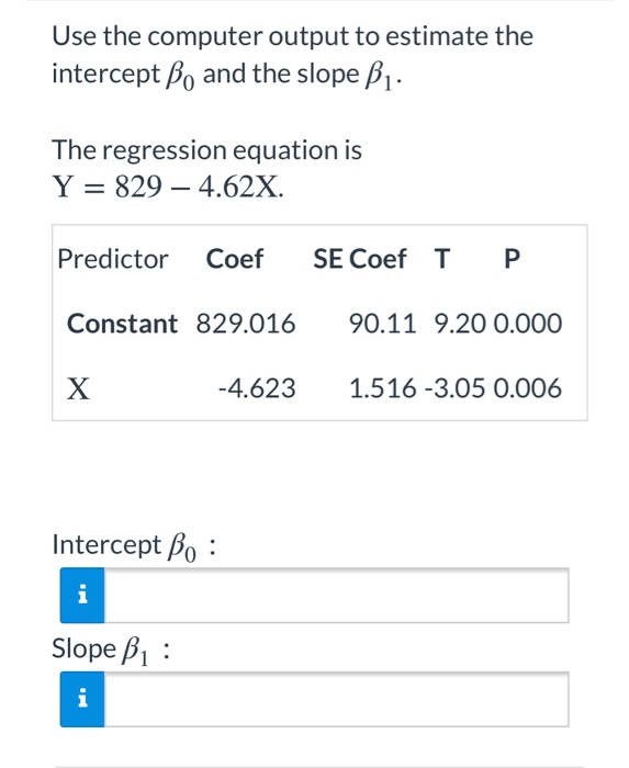 Solved Use the computer output to estimate the intercept ßo | Chegg.com
