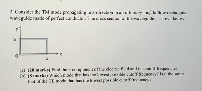 Solved 2. Consider the TM mode propagating in z-direction in | Chegg.com