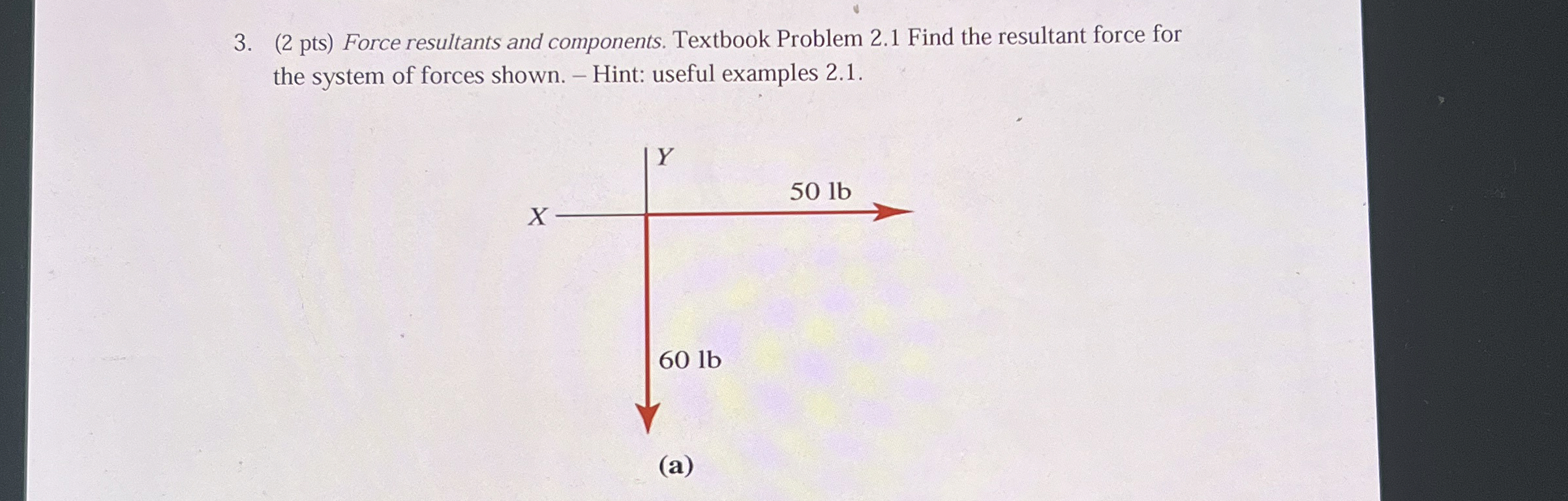 Solved (2 ﻿pts) ﻿Force resultants and components. Textbook | Chegg.com