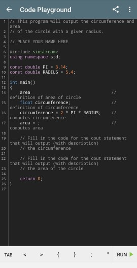Solved Code Playground 1 // This program will output the | Chegg.com