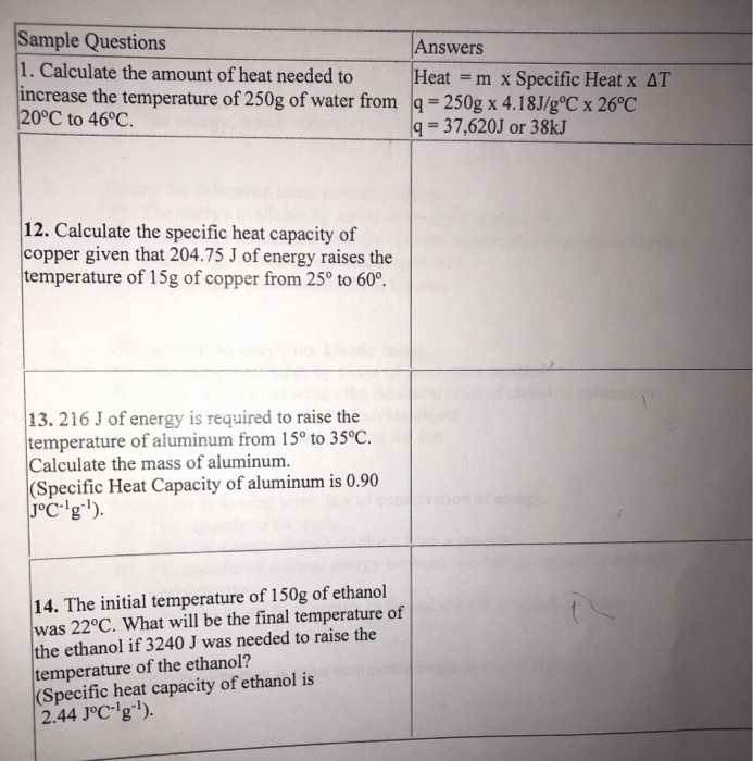 Solved Sample Questions 1. Calculate the amount of heat | Chegg.com
