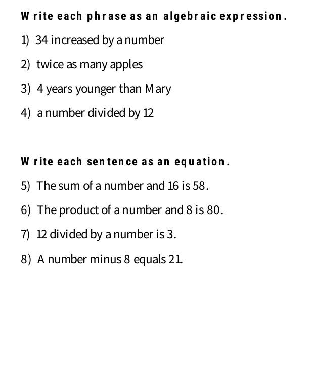 Solved Write each phrase as an algebraic expression. 1) 34 | Chegg.com