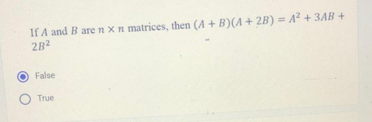 Solved If A and B ﻿are n×n ﻿matrices, then | Chegg.com