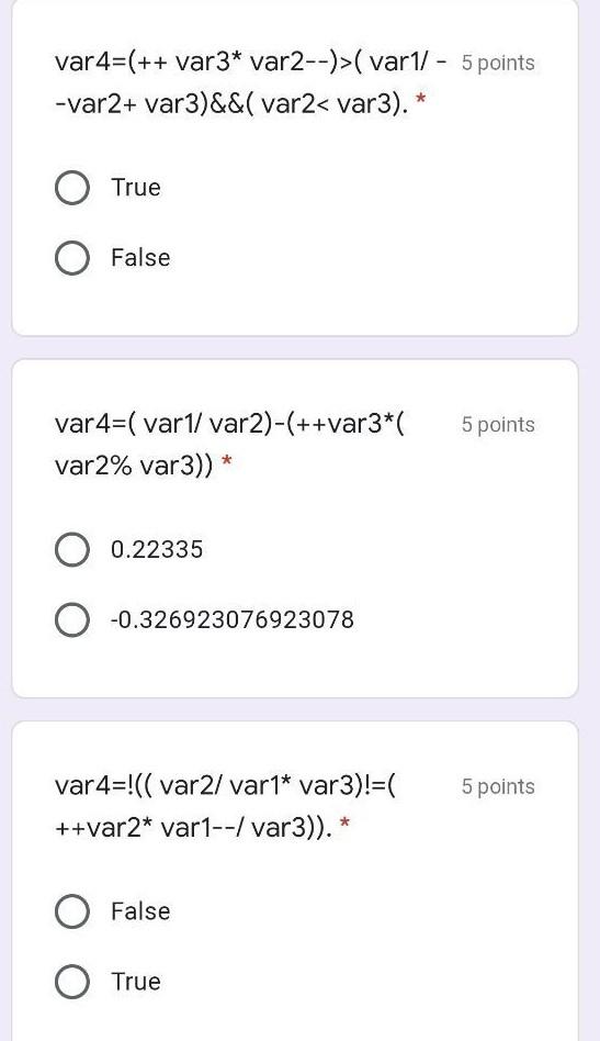 5 points var 4= (var3% var1)%( var1* var2). * 0.5 | Chegg.com