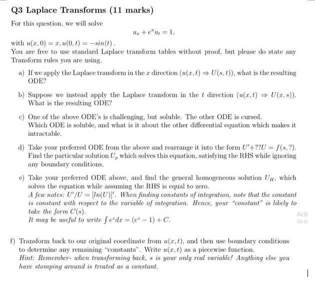 Solved Q3 ﻿Laplace Transforms (11 ﻿marks)For this question, | Chegg.com