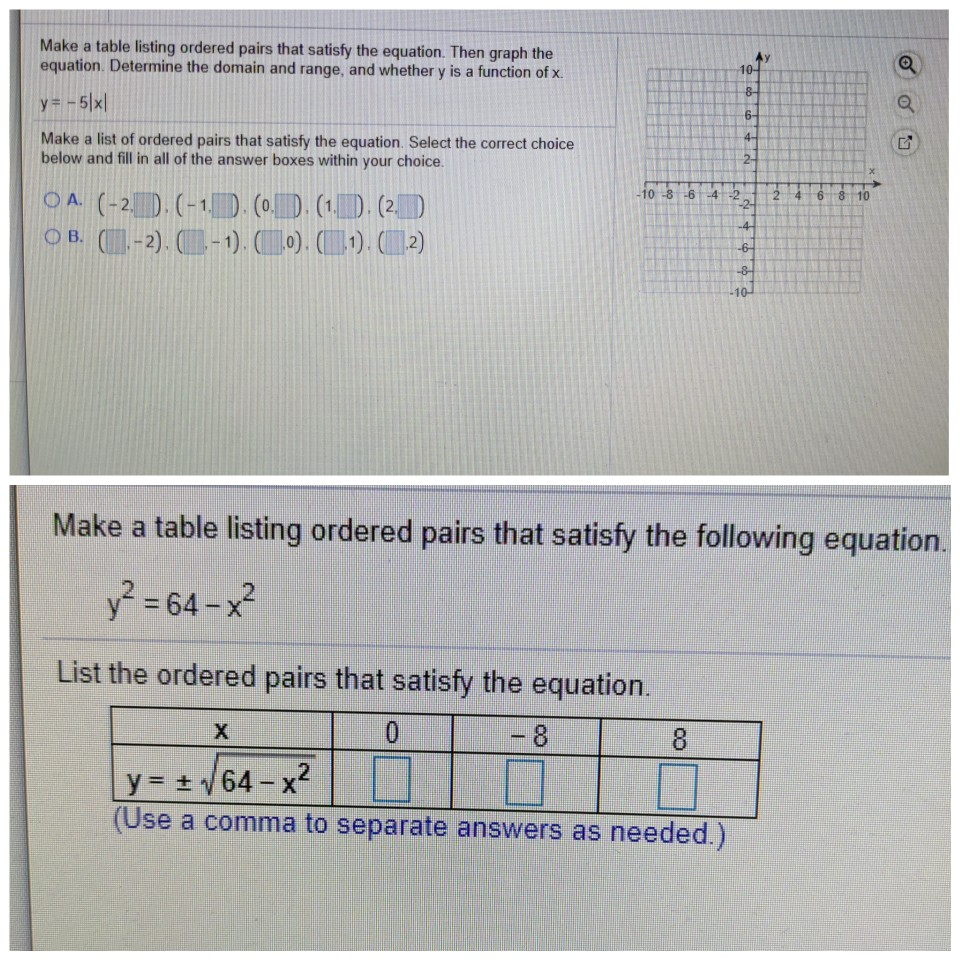 Solved Make a table listing ordered pairs that satisfy the | Chegg.com