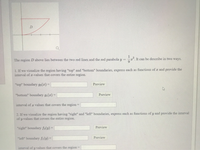 Solved The region D above lies between the two red lines and | Chegg.com