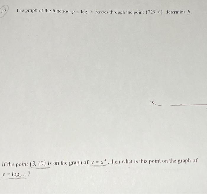 Solved 19. The graph of the function y=log2,x passes through | Chegg.com
