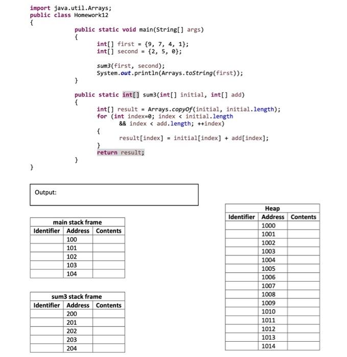Solved Java, Trace the execution of the codes below in the | Chegg.com
