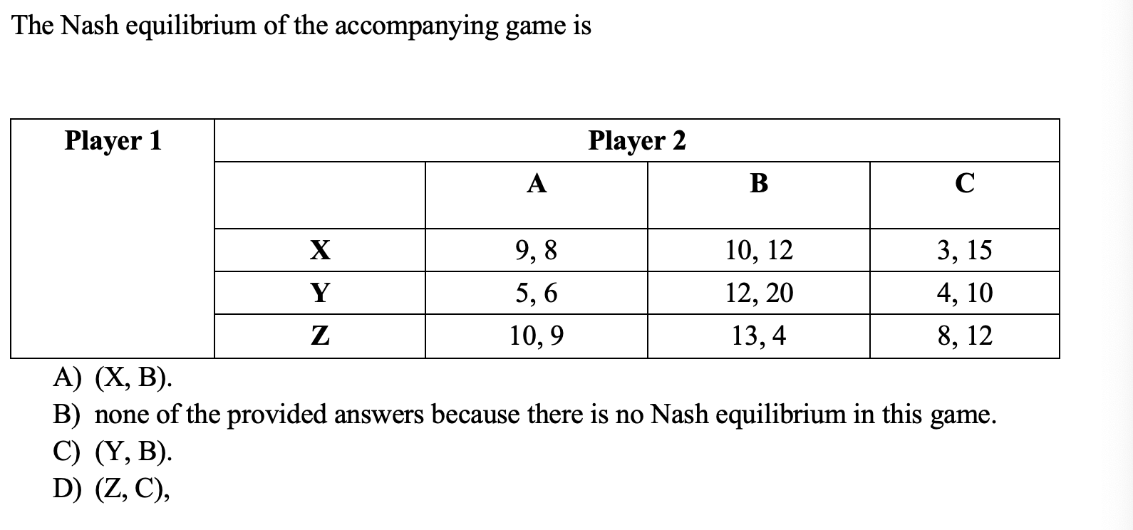 Solved The Nash equilibrium of the accompanying game | Chegg.com