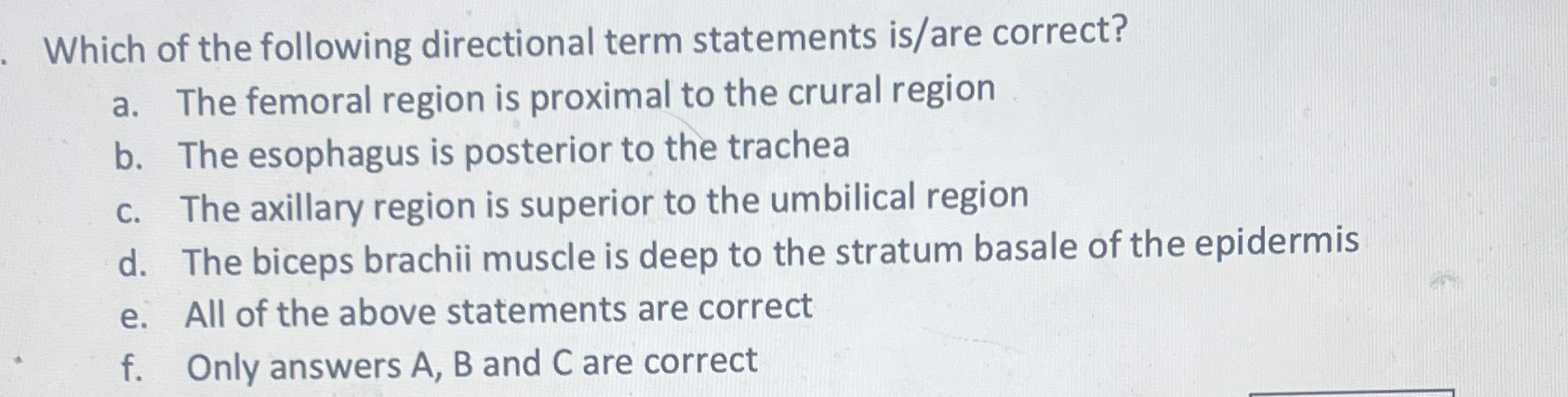 Solved Which of the following directional term statements | Chegg.com