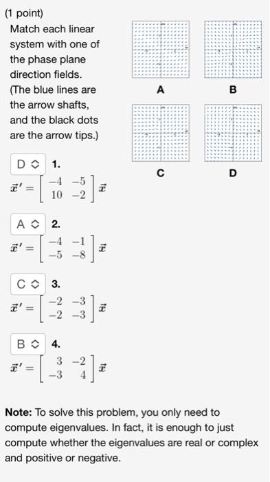 (1 point) Match each linear system with one of the | Chegg.com