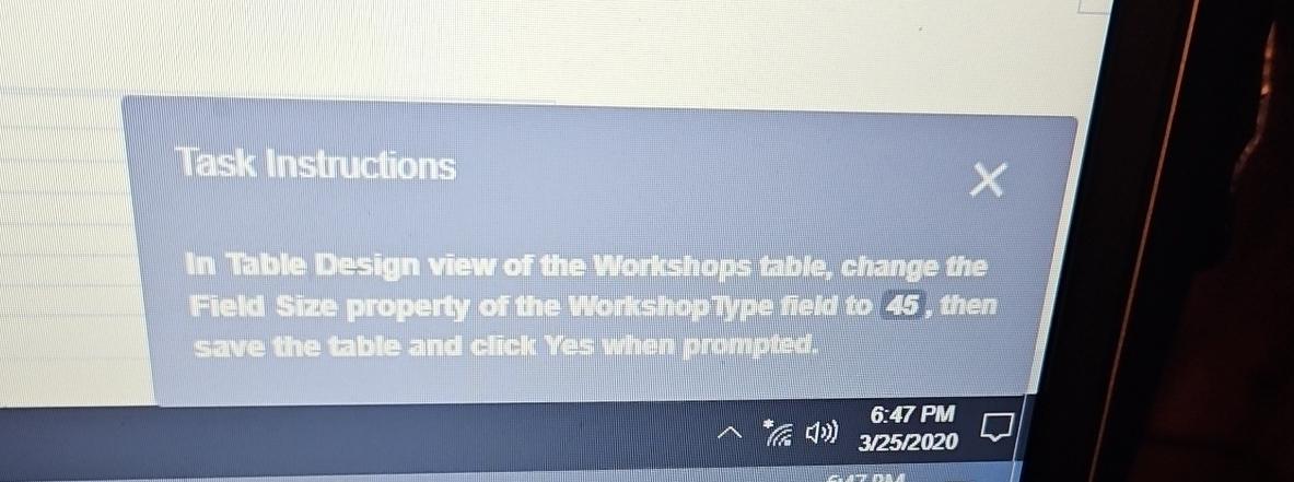 Solved Task InstrucionsIn Table Design view of the Workshops | Chegg.com